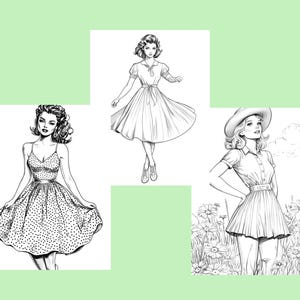 50 50s Fashion Coloring Pages, Vintage Fashion Coloring Book for Adults ...