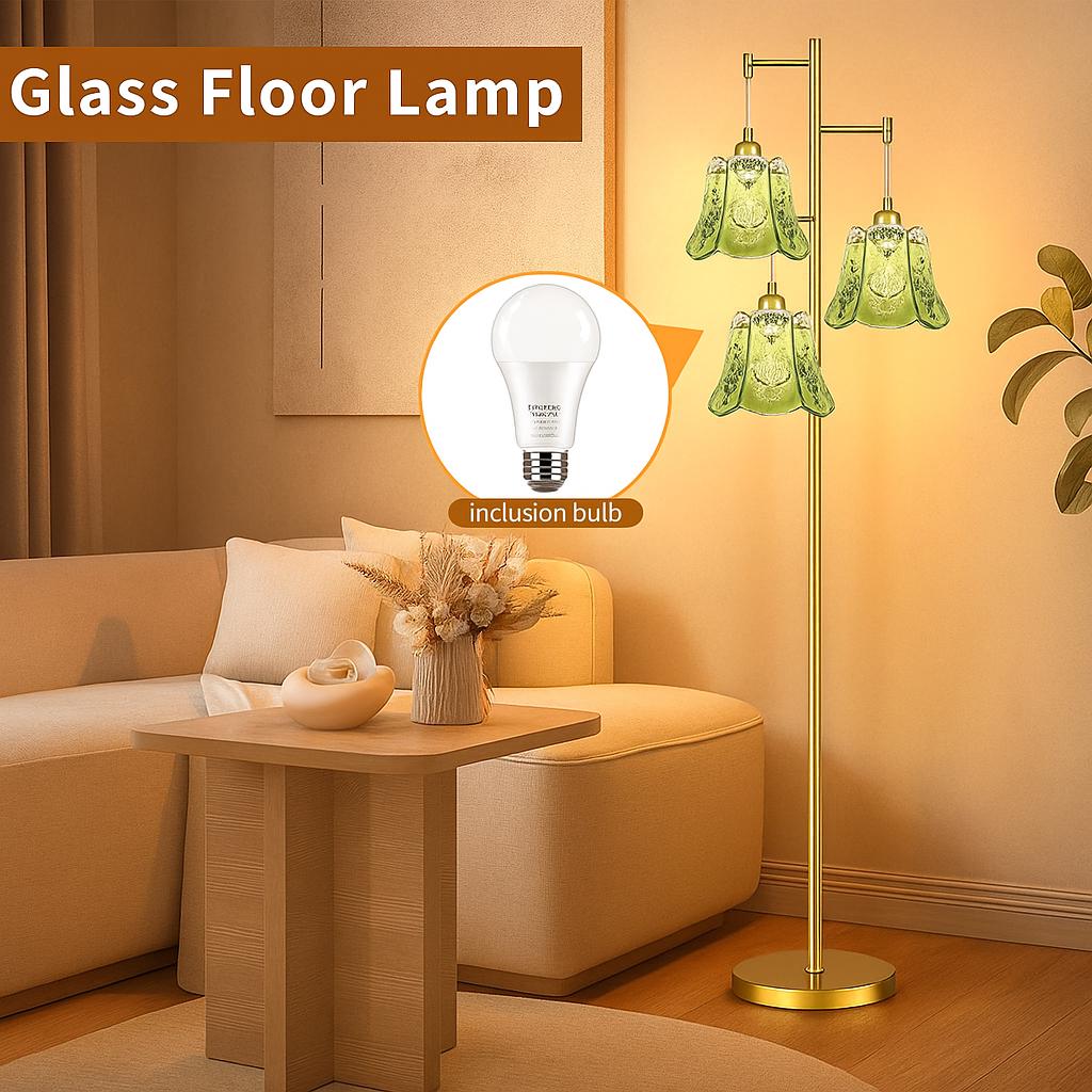 Mid Century Gold Floor Lamp, Green Glass, 3-light, Adjustable - Etsy