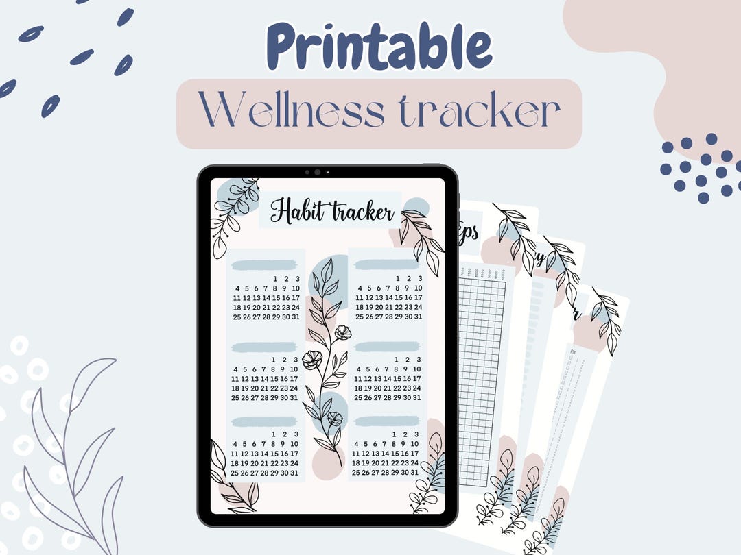 Digital Download Bullet Journal Wellness Tracker | Minimalist Blue ...