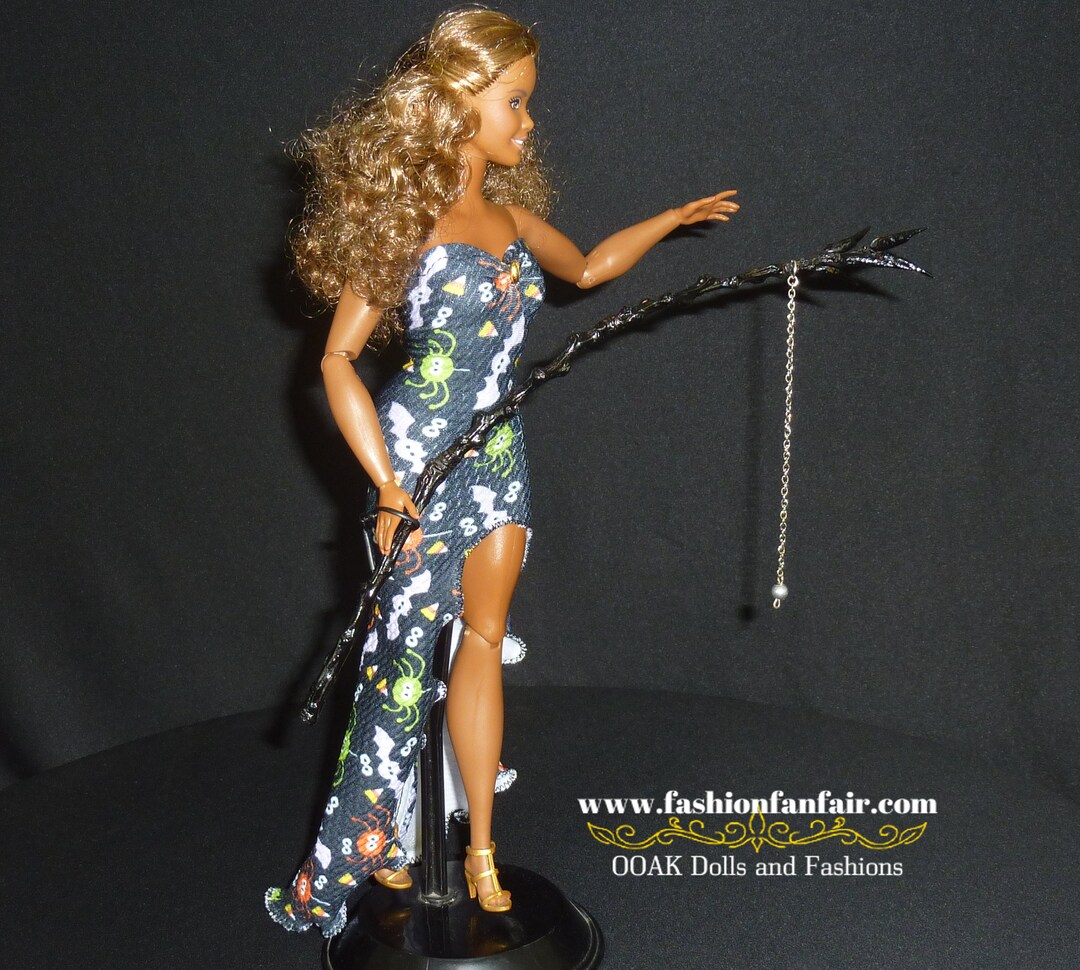 Black Halloween Gothic STAFF for Witch Sorceress Silver Chain Spikes ...