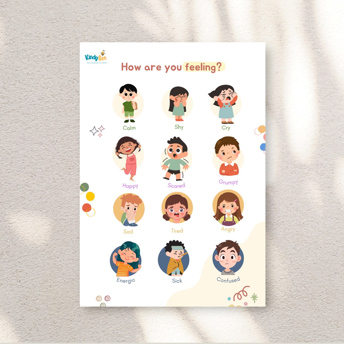 Feelings Poster and Flashcards, Kids Illustration Poster, Toddler ...