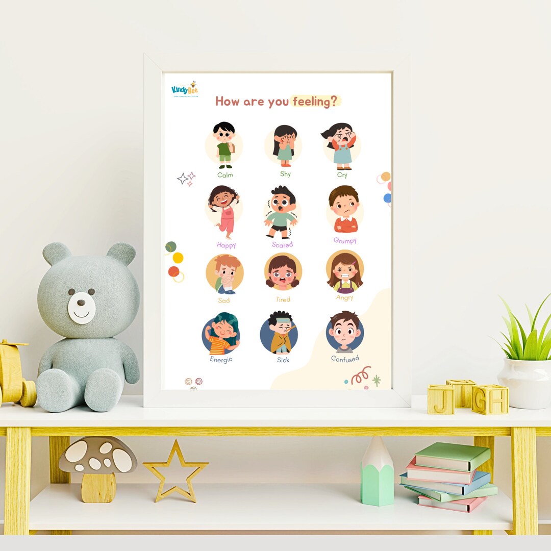 Feelings Poster and Flashcards, Kids Illustration Poster, Toddler ...