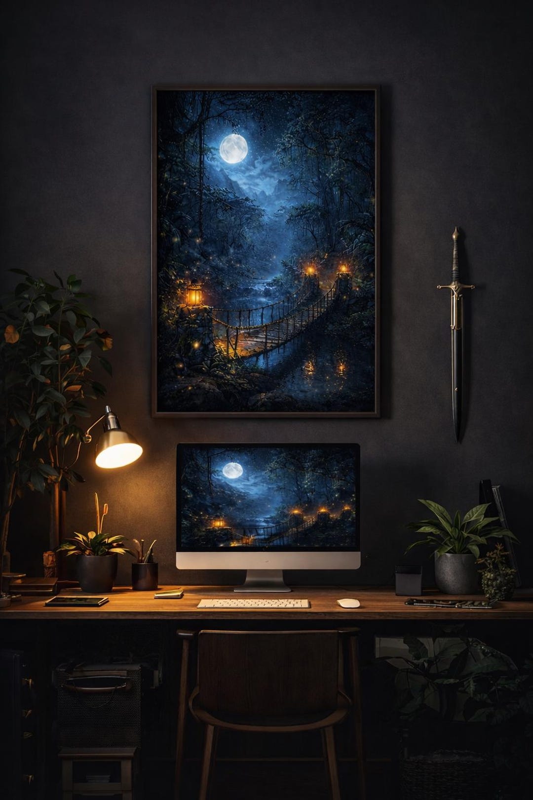 Moonlit Jungle Bridge – Epic Fantasy Landscape – Cinematic Fantasy Wall ...