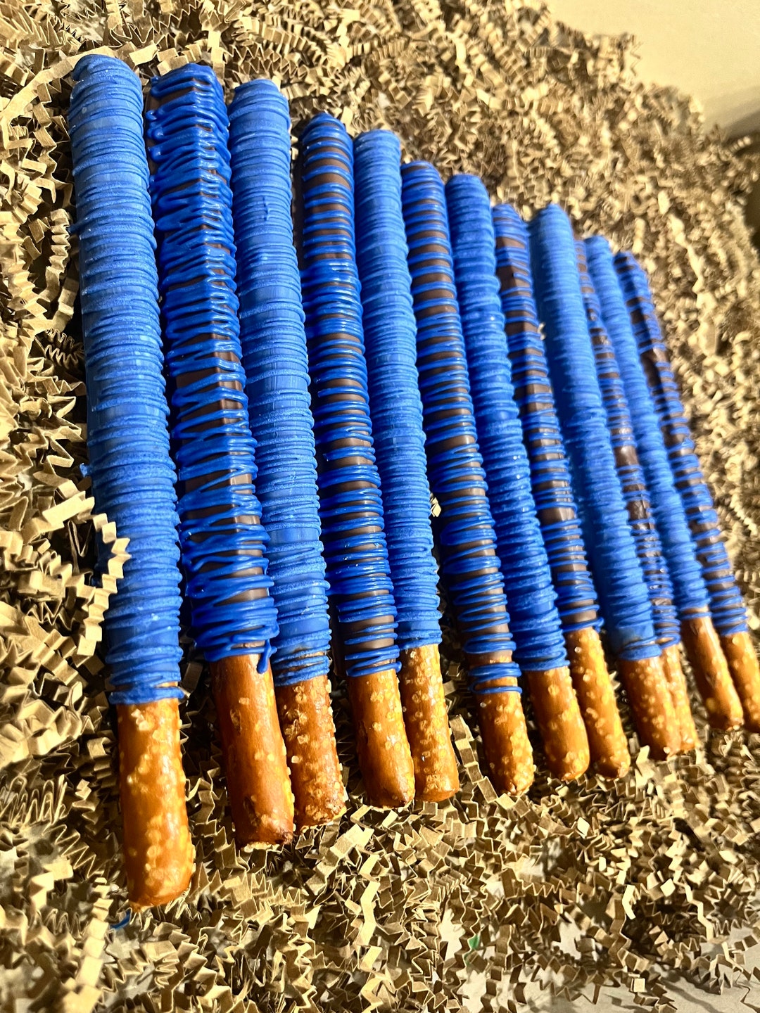 Dark Blue Hand-dipped Chocolate Pretzels, Blue Party Favors, Chocolate ...