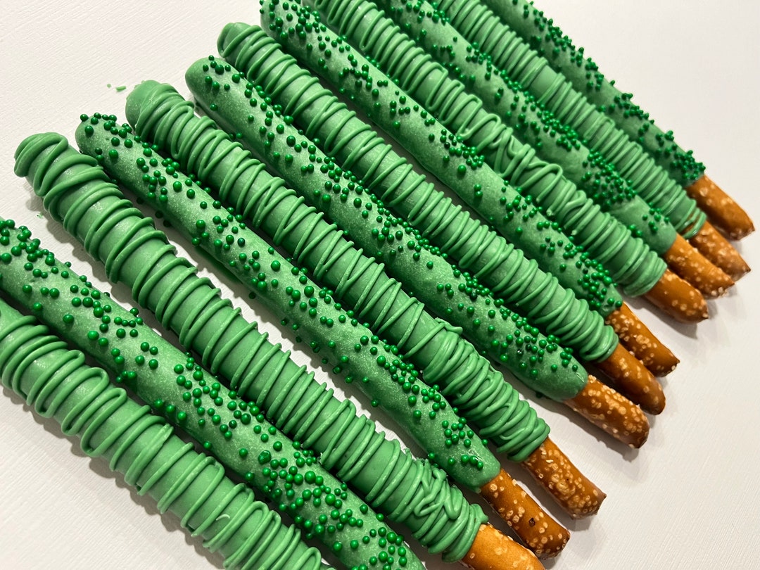 Green Hand-dipped Chocolate Covered Pretzels, Green Party Favors ...