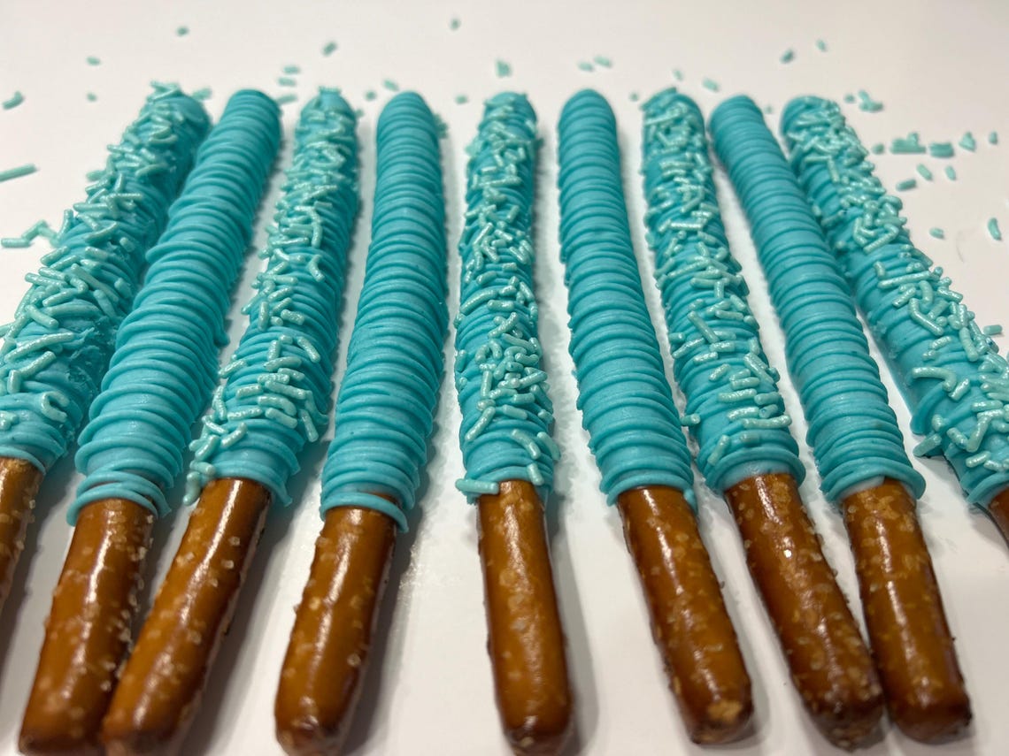 Teal Chocolate Pretzels, Teal Party Favors, Light Blue Pretzels, Baby ...