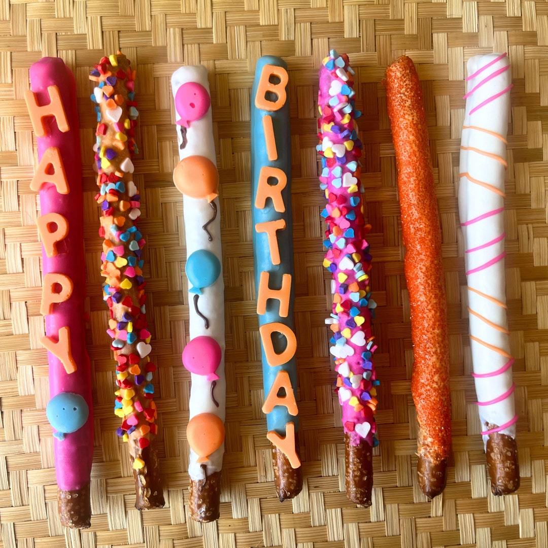 Happy Birthday Bright Neon Sprinkled Chocolate Dipped Pretzels Set ...