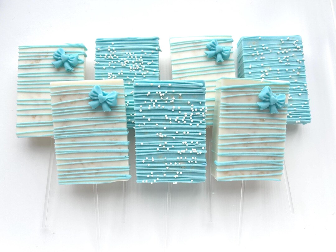 Blue and White Bow Chocolate Rice Krispies, Bow Dessert Table Treats ...