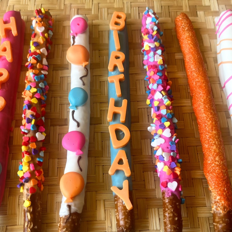 Happy Birthday Bright Neon Sprinkled Chocolate Dipped Pretzels Set ...