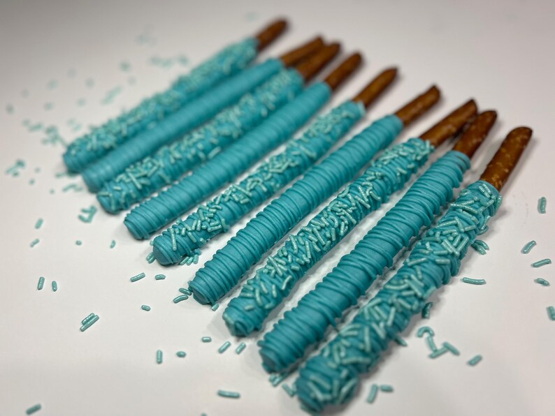 Teal Chocolate Pretzels, Teal Party Favors, Light Blue Pretzels, Baby ...
