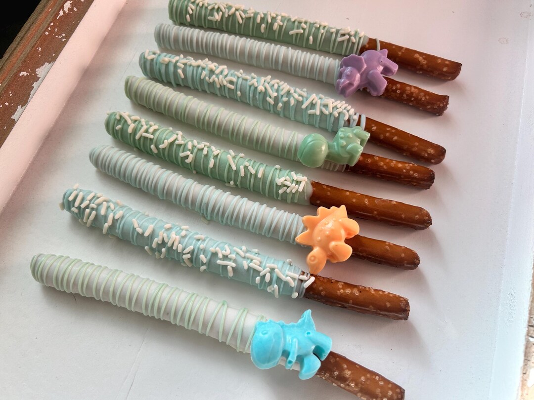 Dinosaur Pretzel Rods, Pastel Dinosaur Birthday Treats, Dinosaur ...