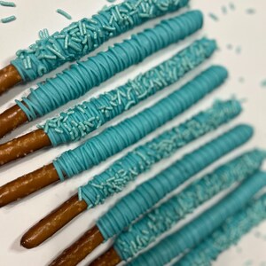 Teal Chocolate Pretzels, Teal Party Favors, Light Blue Pretzels, Baby ...