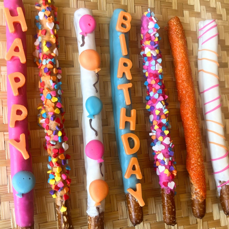 Happy Birthday Bright Neon Sprinkled Chocolate Dipped Pretzels Set ...
