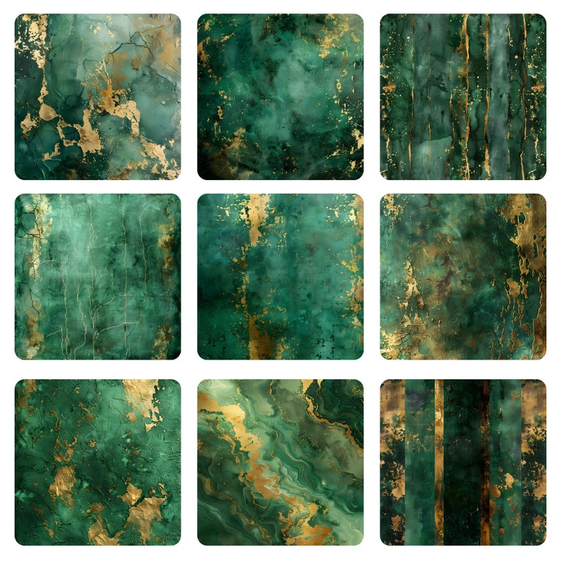 Green and Gold Foil Texture Digital Paper, Emerald Green and Gold ...