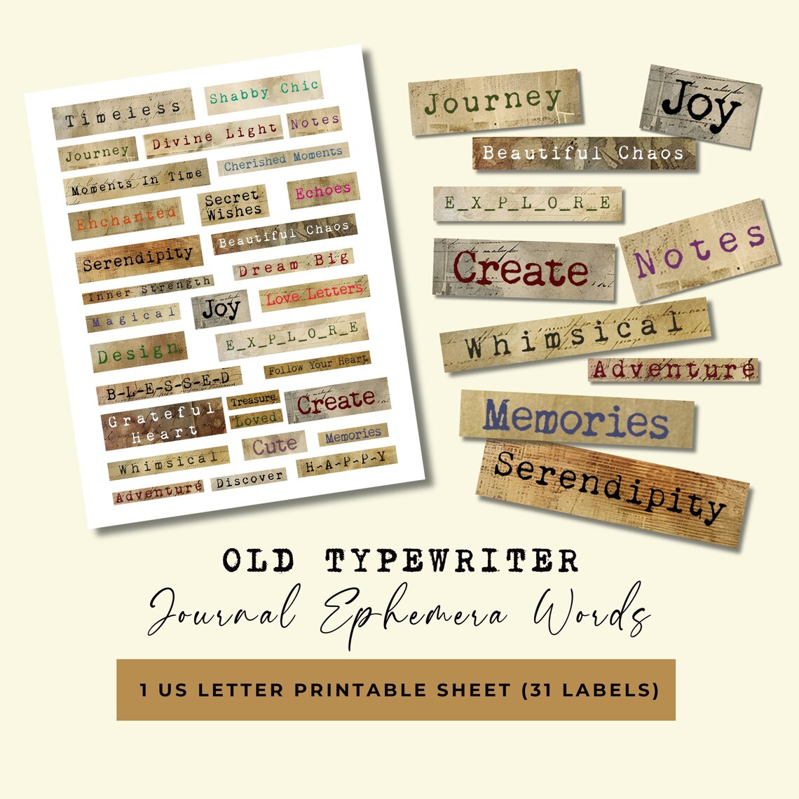Typewriter Font Ephemera Words: Junk Journal Printable (digital ...