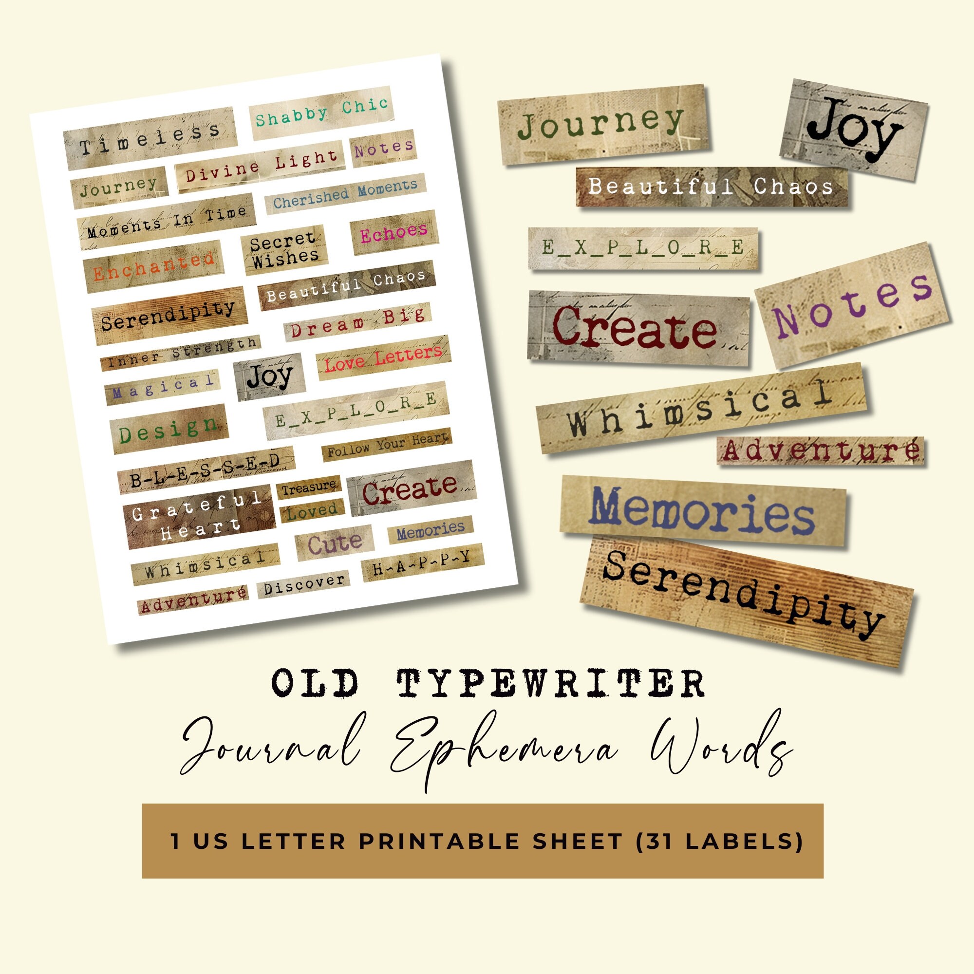 Junk Journal Words, Printable Ephemera Page, Inspirational, Mixed Media ...