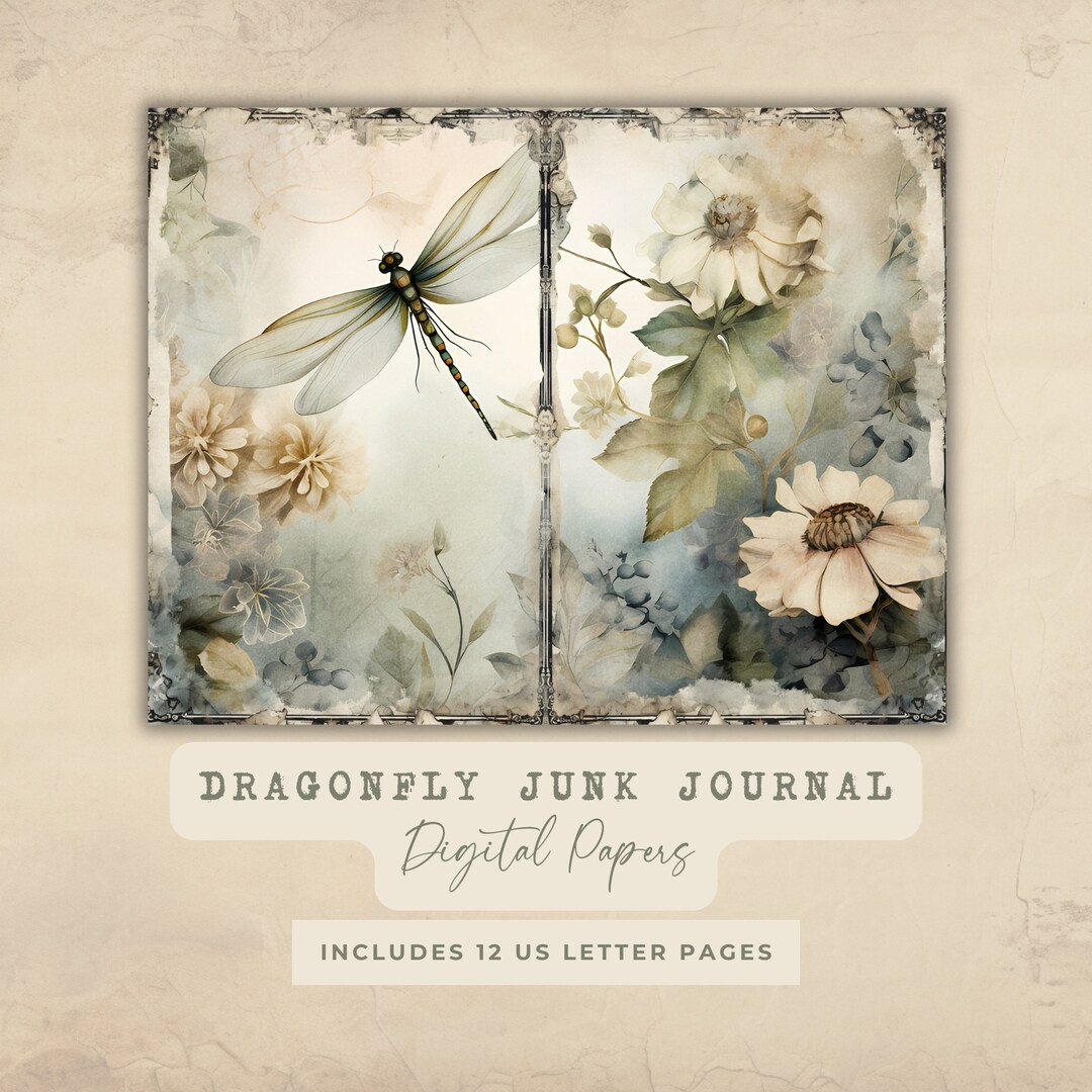 Watercolor Dragonfly Junk Journal Papers: Vintage Floral Scrapbook ...