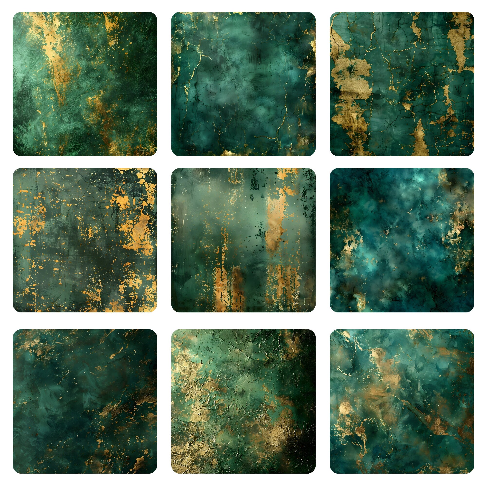 Green and Gold Foil Texture Digital Paper, Emerald Green and Gold ...