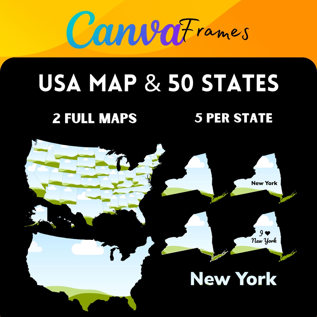 Canva Frames 50 States and America Map Canva Frame Package. - Etsy