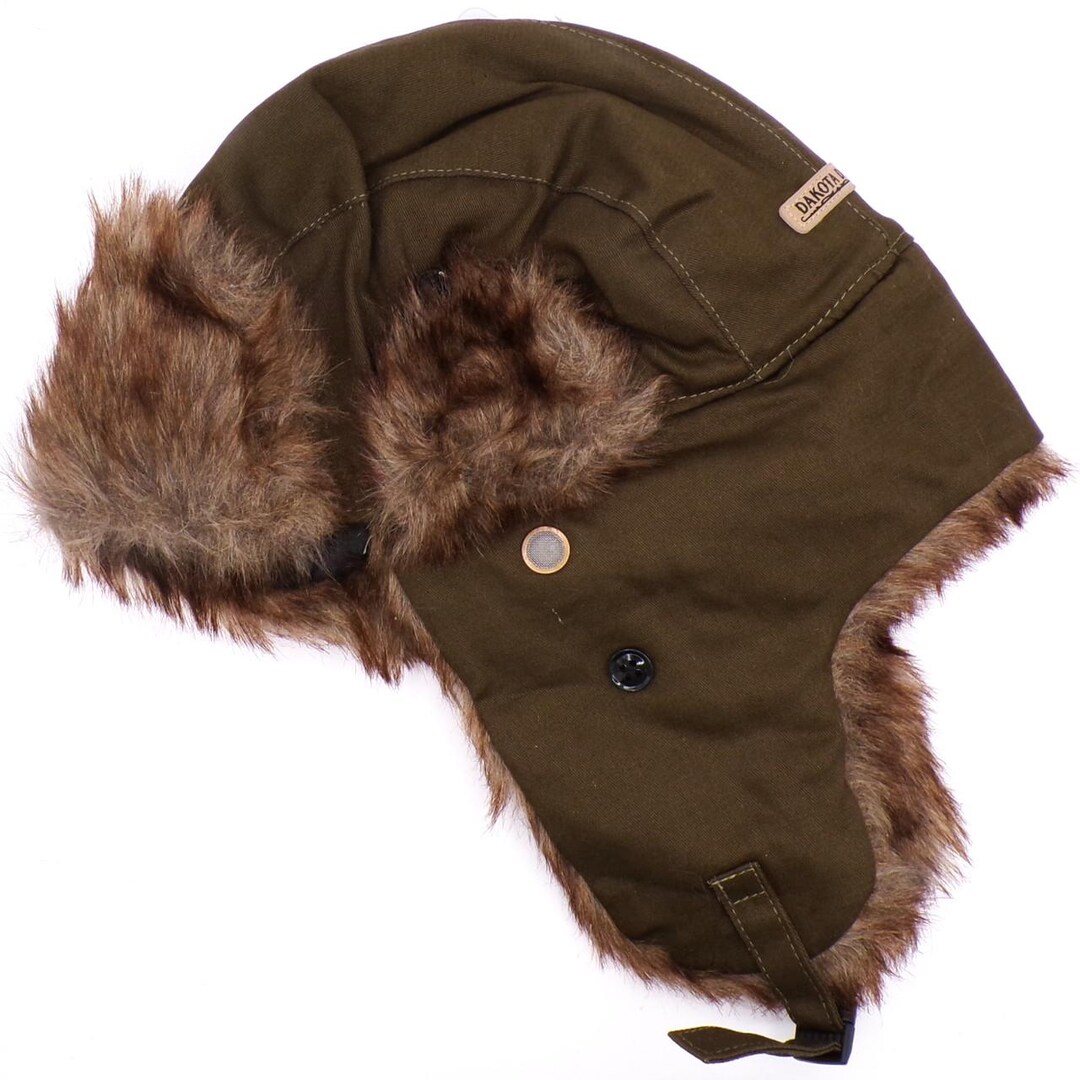 Army Green Faux Fur Lined Knit Trappers Hat W/ear Holes + Chin Strap ...