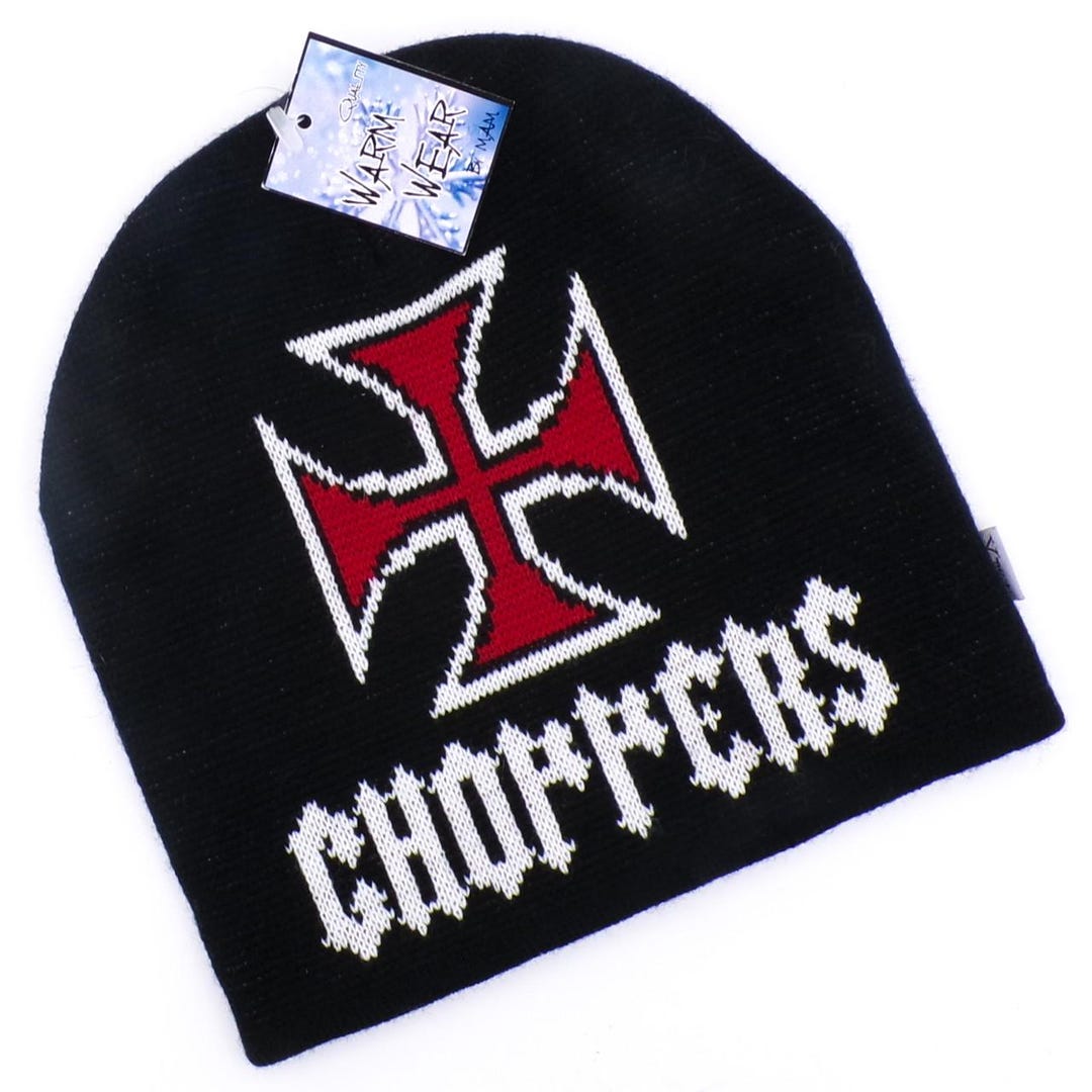 Black Iron Cross 'choppers' Double Knit Beanie Hat - Etsy