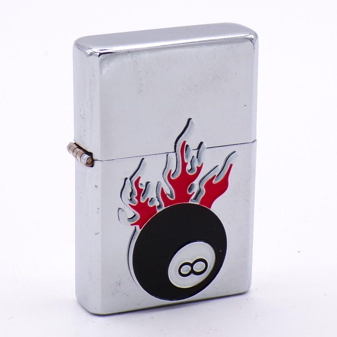 Embossed Chrome Flaming Eight Ball Detachable Double Torch Flip Top ...
