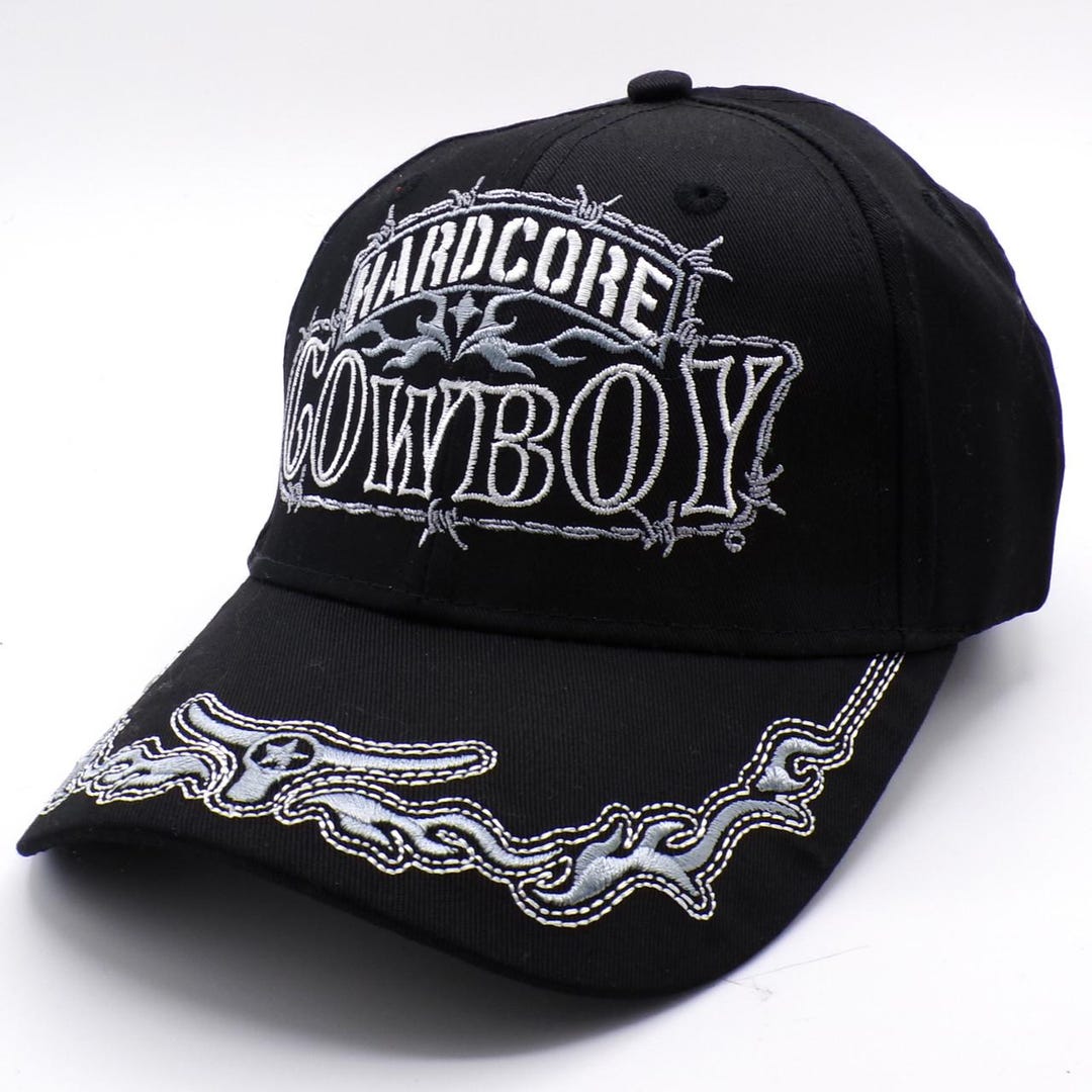 Black Embroidered 'hardcore Cowboy' Adjustable Baseball Hat - Etsy