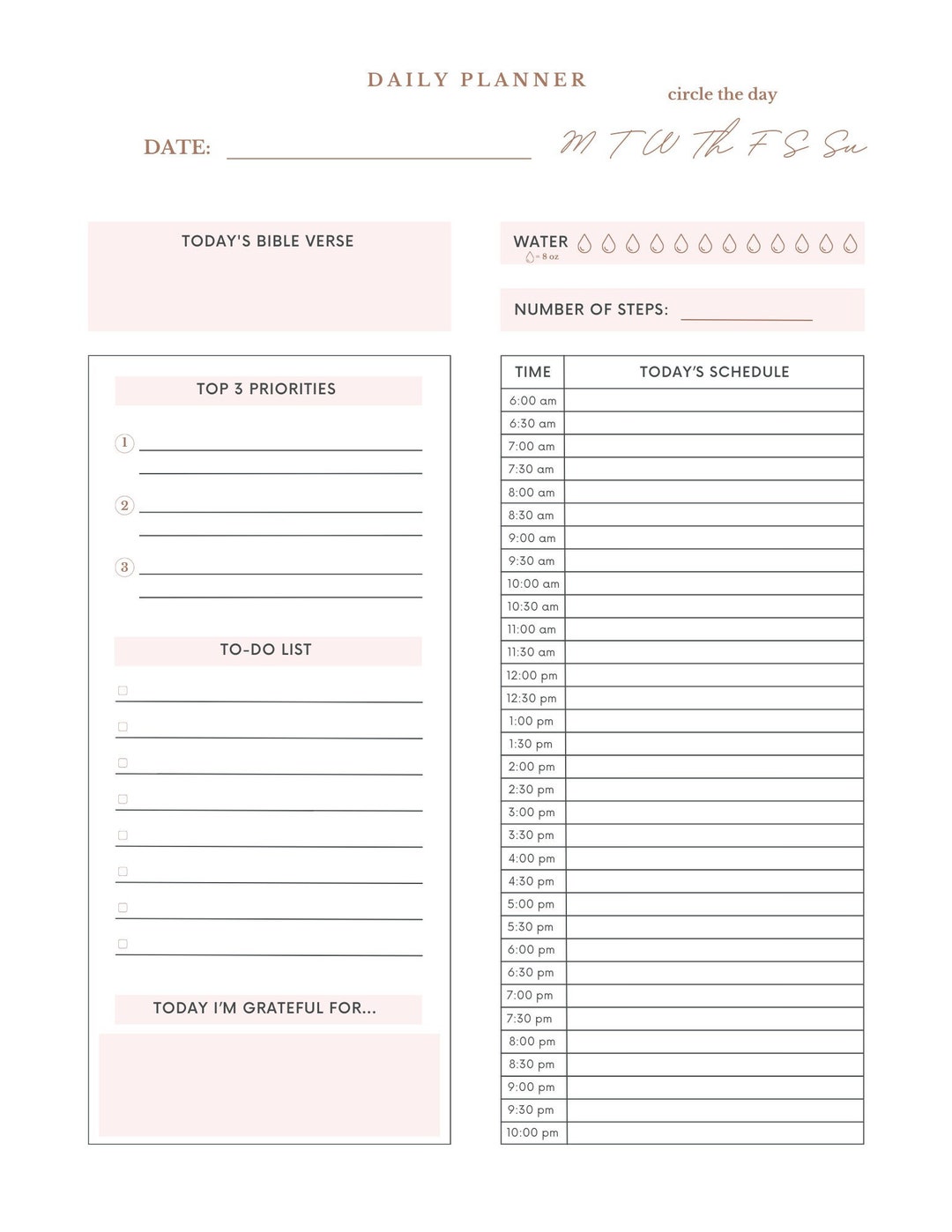 Printable Single Page Daily Planner: Gratitude, Priorities, Schedule ...