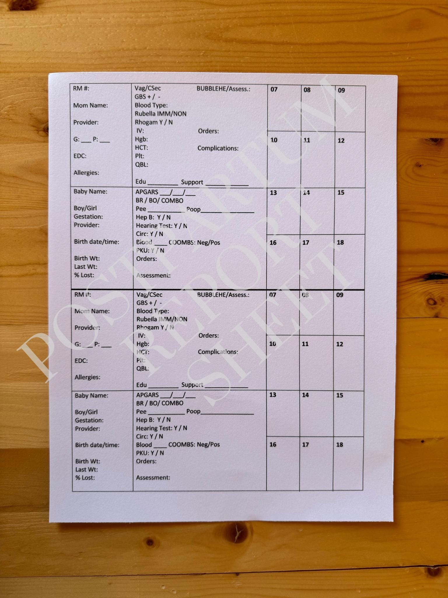 Postpartum Nurse Report Sheet With Timeline. OB Registered Nurse Brain ...