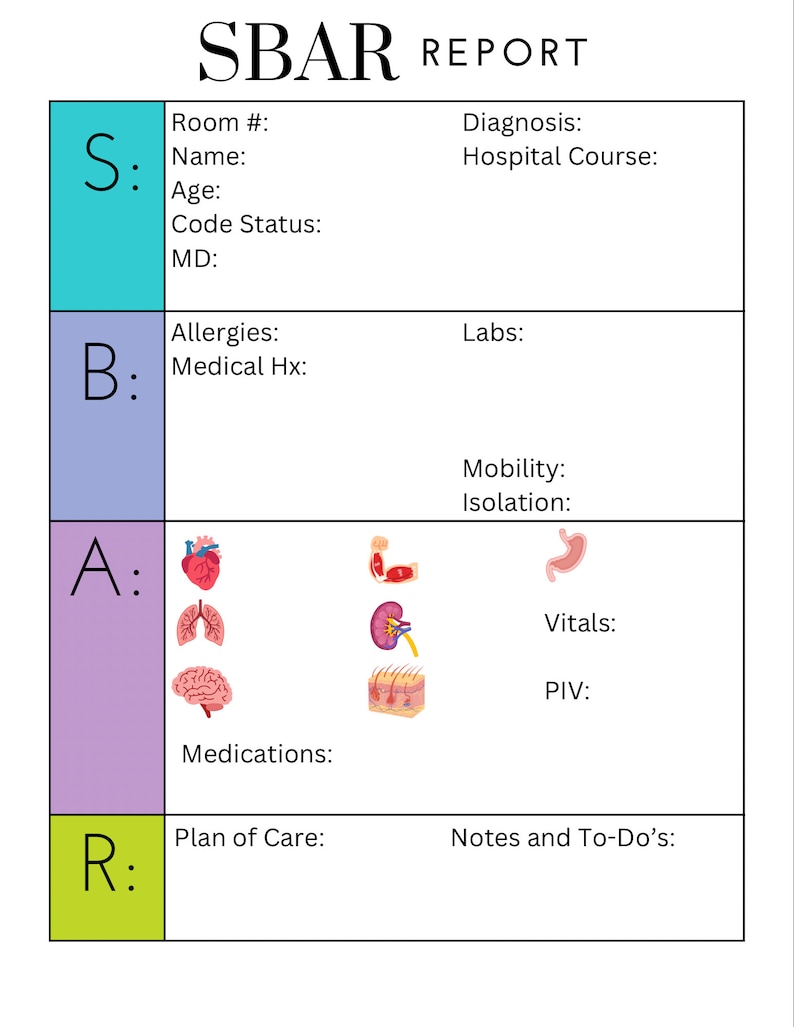 RN SBAR Report Sheet: Patient Organizer (PDF Download) - Etsy