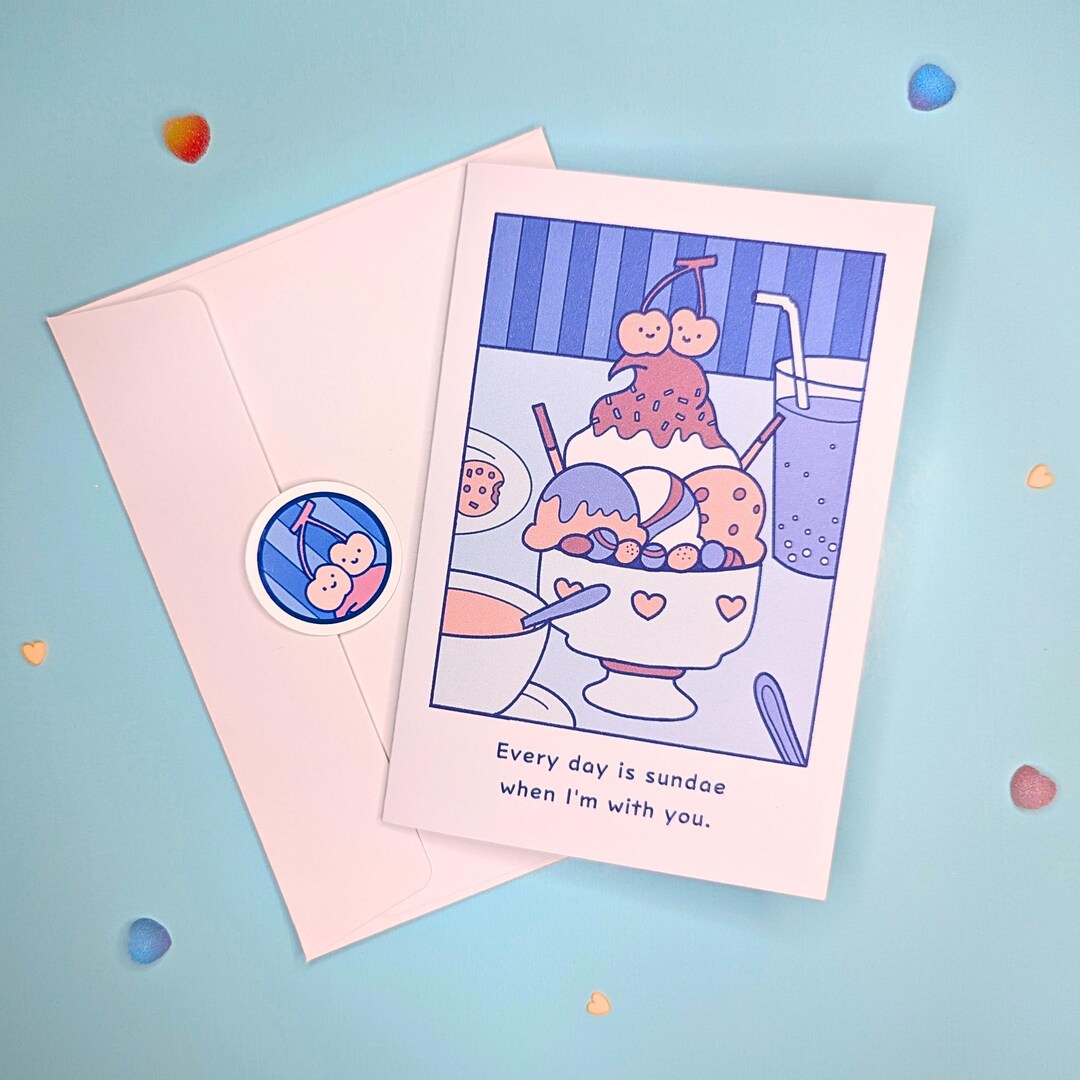 Cute Ice Cream Sundae Greeting Card With Free Bonus Sealing Sticker ...