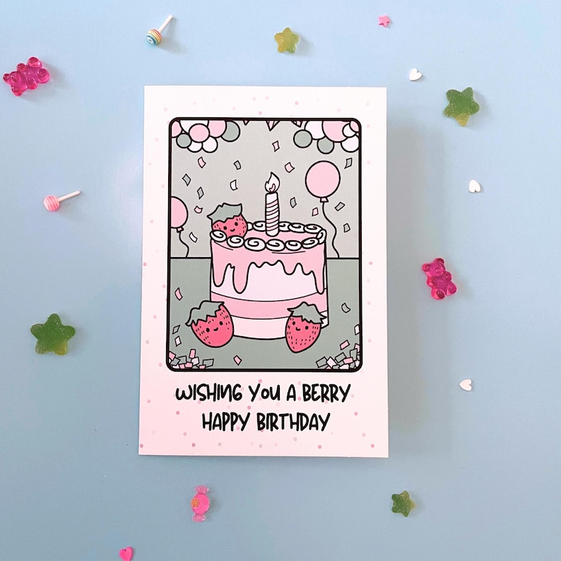 Cute Strawberry Theme Birthday Card With Free Bonus Sealing Sticker - Etsy