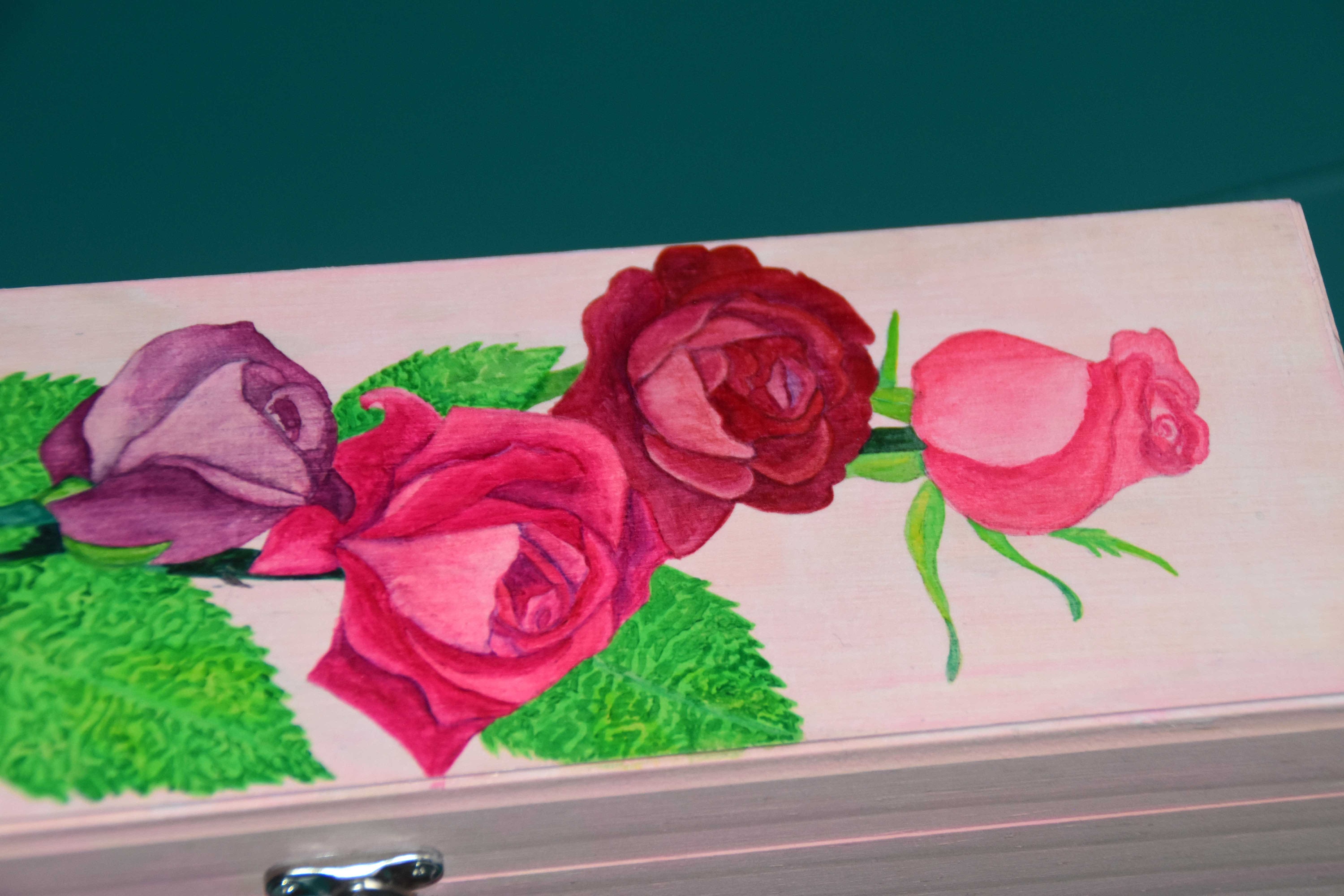 Hand Painted Roses Wooden Jewelry Box - Etsy
