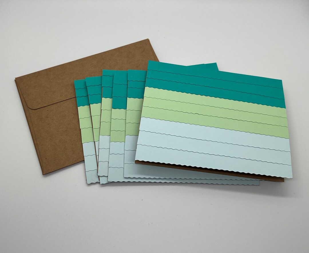 Green Scalloped Cards 6 Pack, Ombre Cards, Blank Cards With Envelopes ...