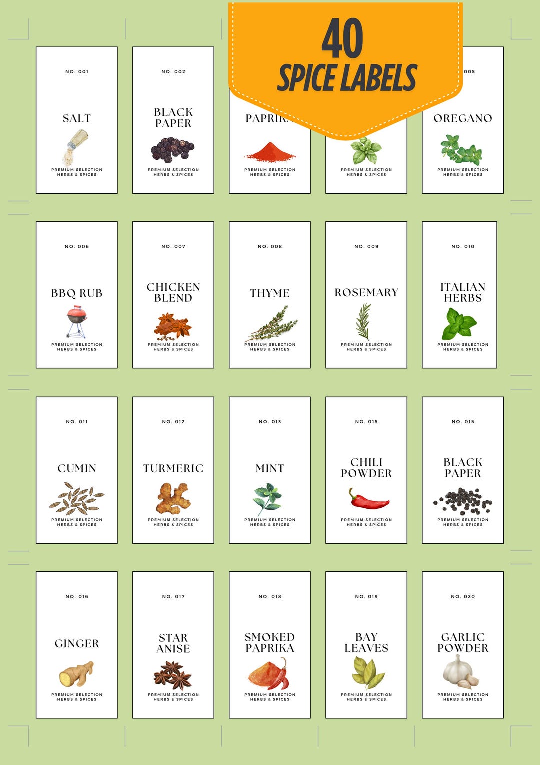 40 Spice Labels for Interior Kitchen Home Decor Digital PDF A4 for Home Instant Downloads Print ...