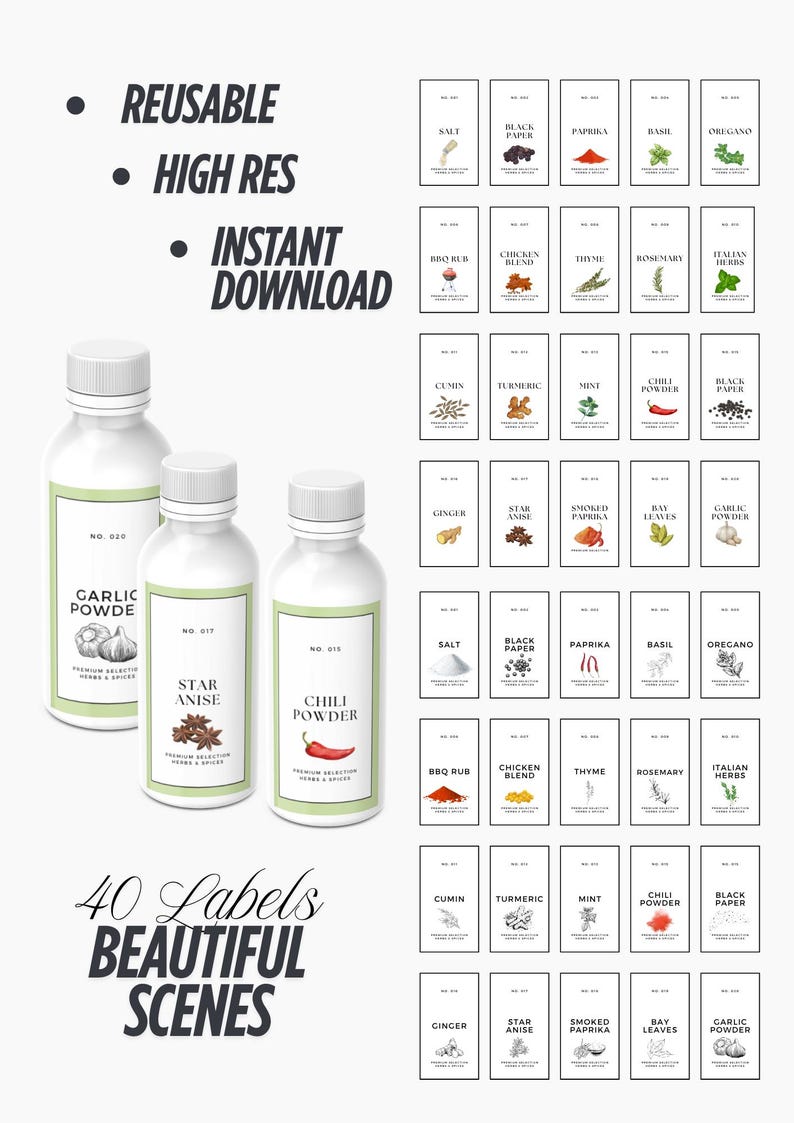 Victorian Floral Spice Jar Labels: Printable Kitchen Organization (A4 ...