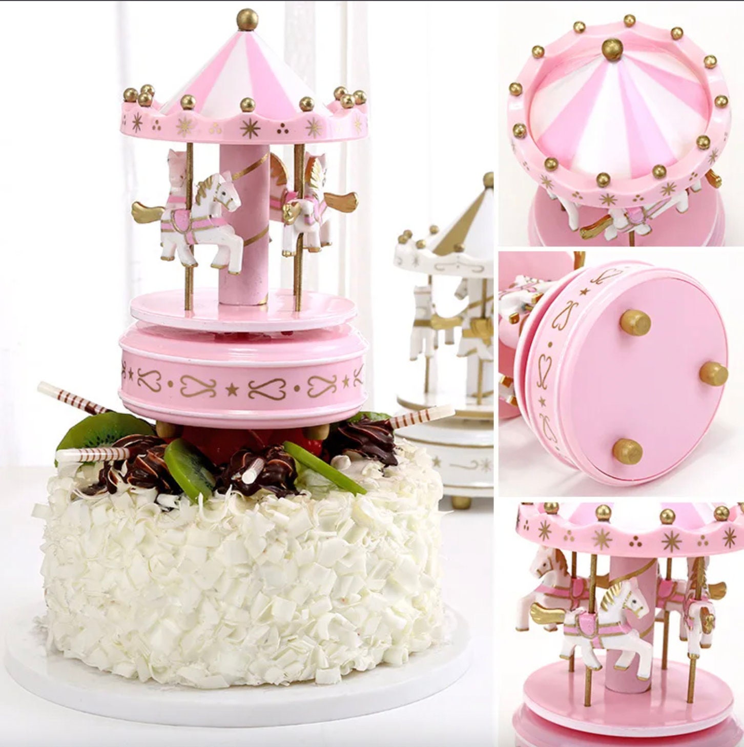 Mini Carousel Music Box Cake Topper – Pink Pastel Pony Birthday Party ...