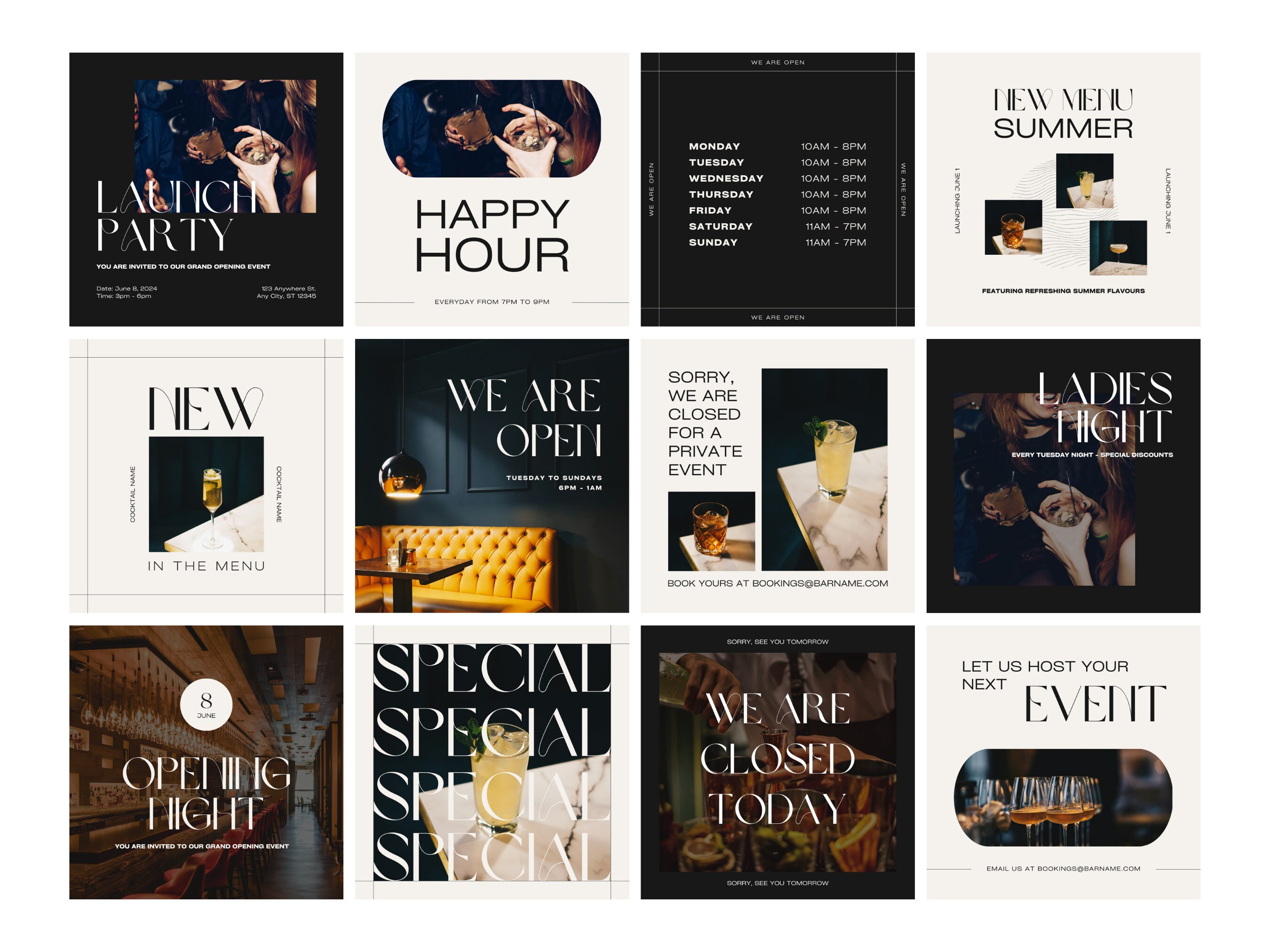 Cocktail Bar Instagram Template, Restaurant, Pub, Food & Beverage ...