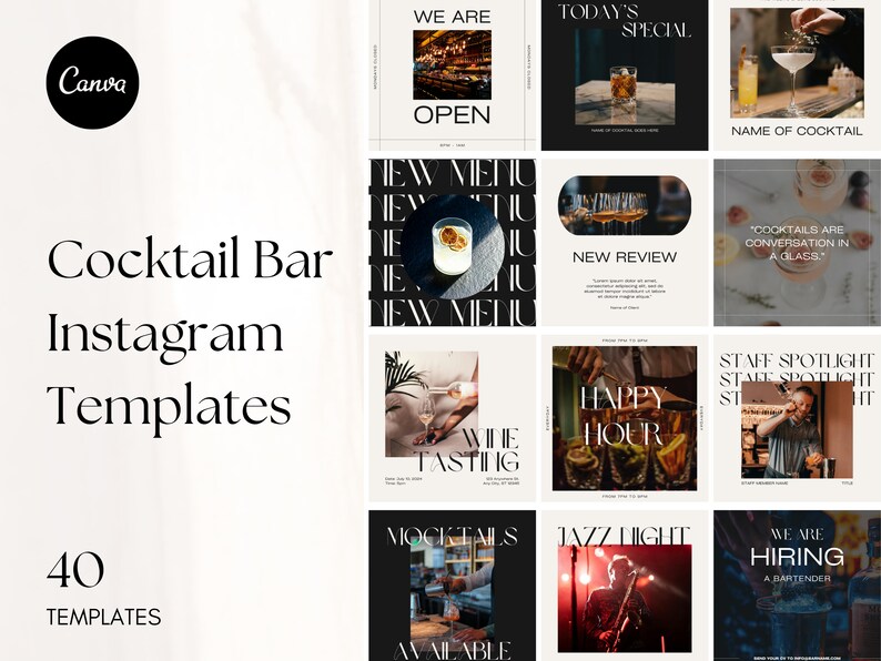 Cocktail Bar Instagram Template, Restaurant, Pub, Food & Beverage ...