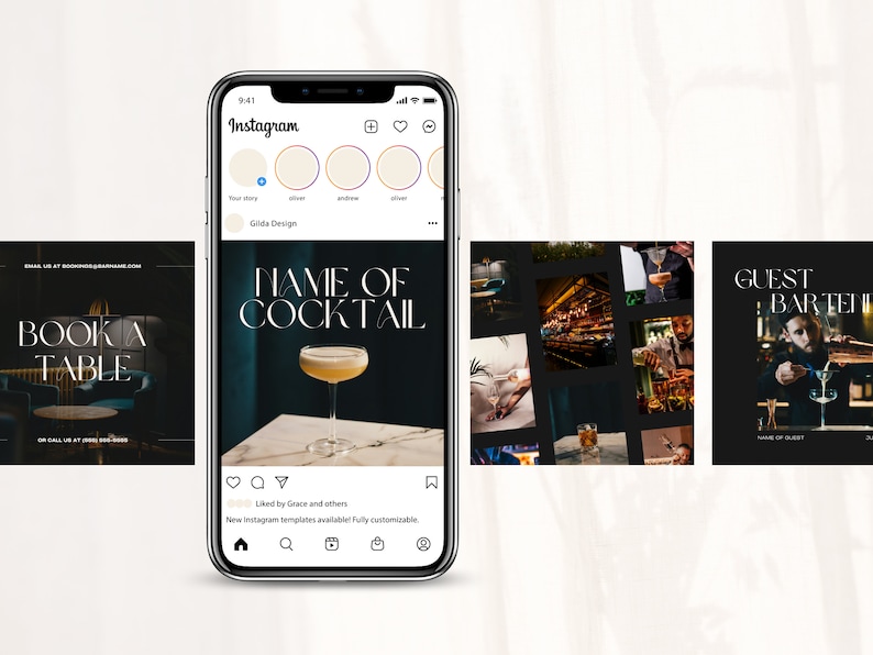 Cocktail Bar Instagram Template, Restaurant, Pub, Food & Beverage ...