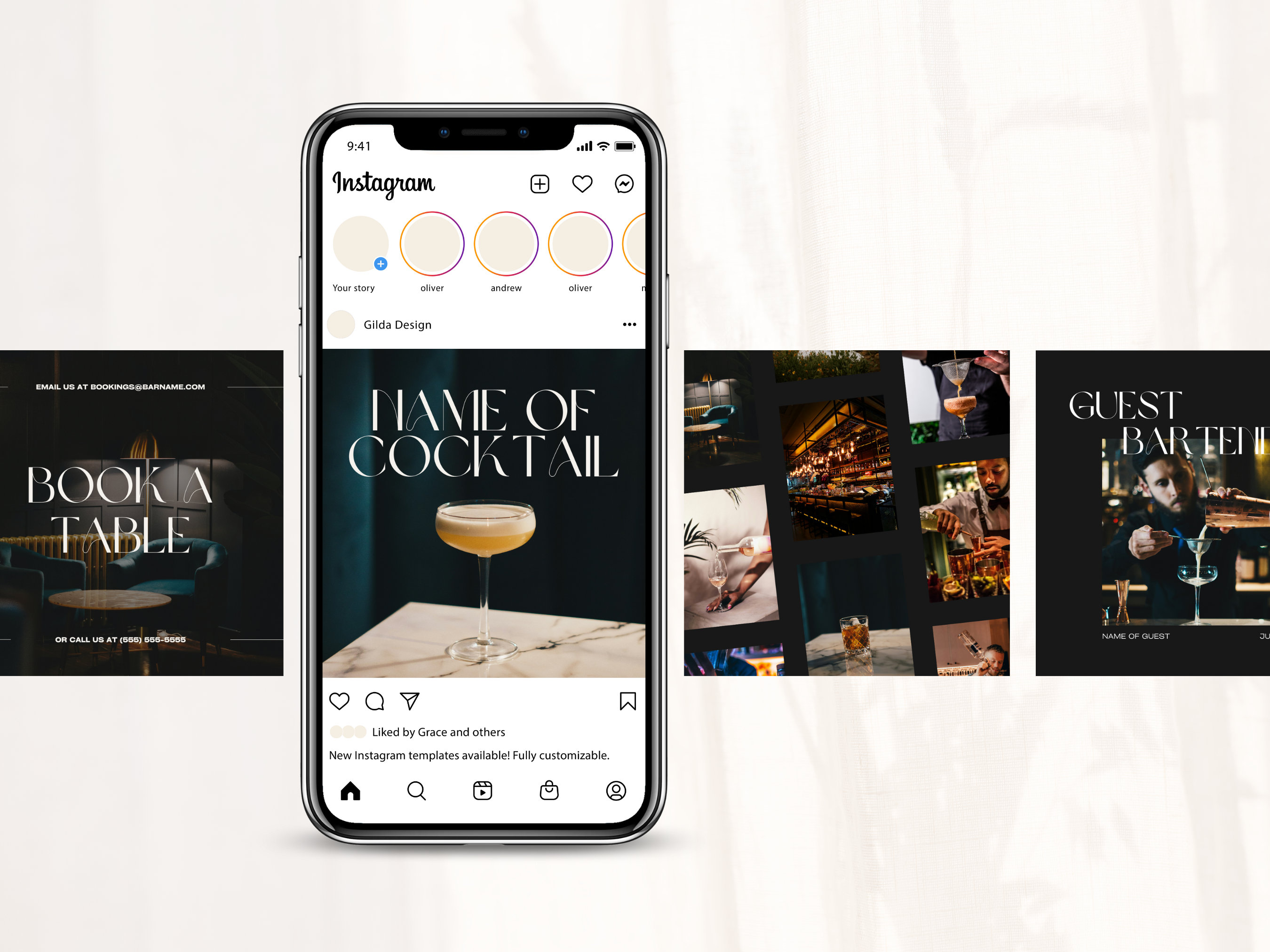 Cocktail Bar Instagram Template, Restaurant, Pub, Food & Beverage ...