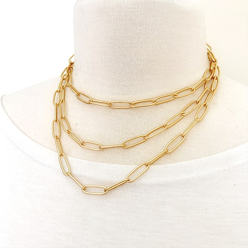 Paperclip Necklace Womens Trendy Jewelry Matte Gold Finish | Etsy
