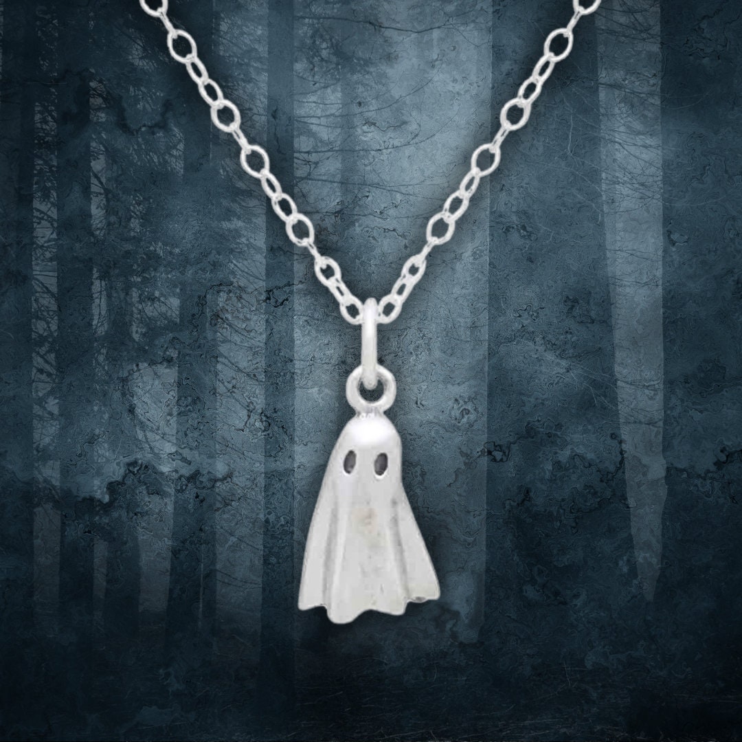 Ghost Necklace, Sterling Silver Dainty Ghost Charm Necklace, Cute Ghost ...