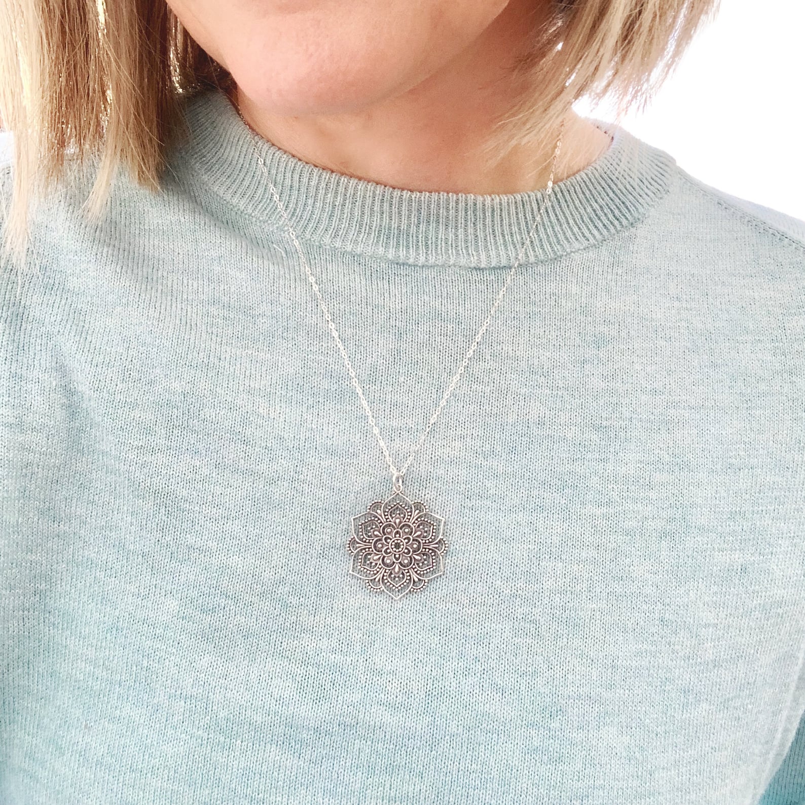 Open Mandala Necklace Large Lotus Pendant Sterling Silver - Etsy