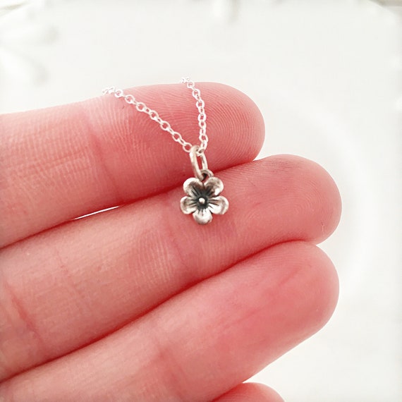 Sterling silver tiny flower necklace womens jewelry gift for | Etsy