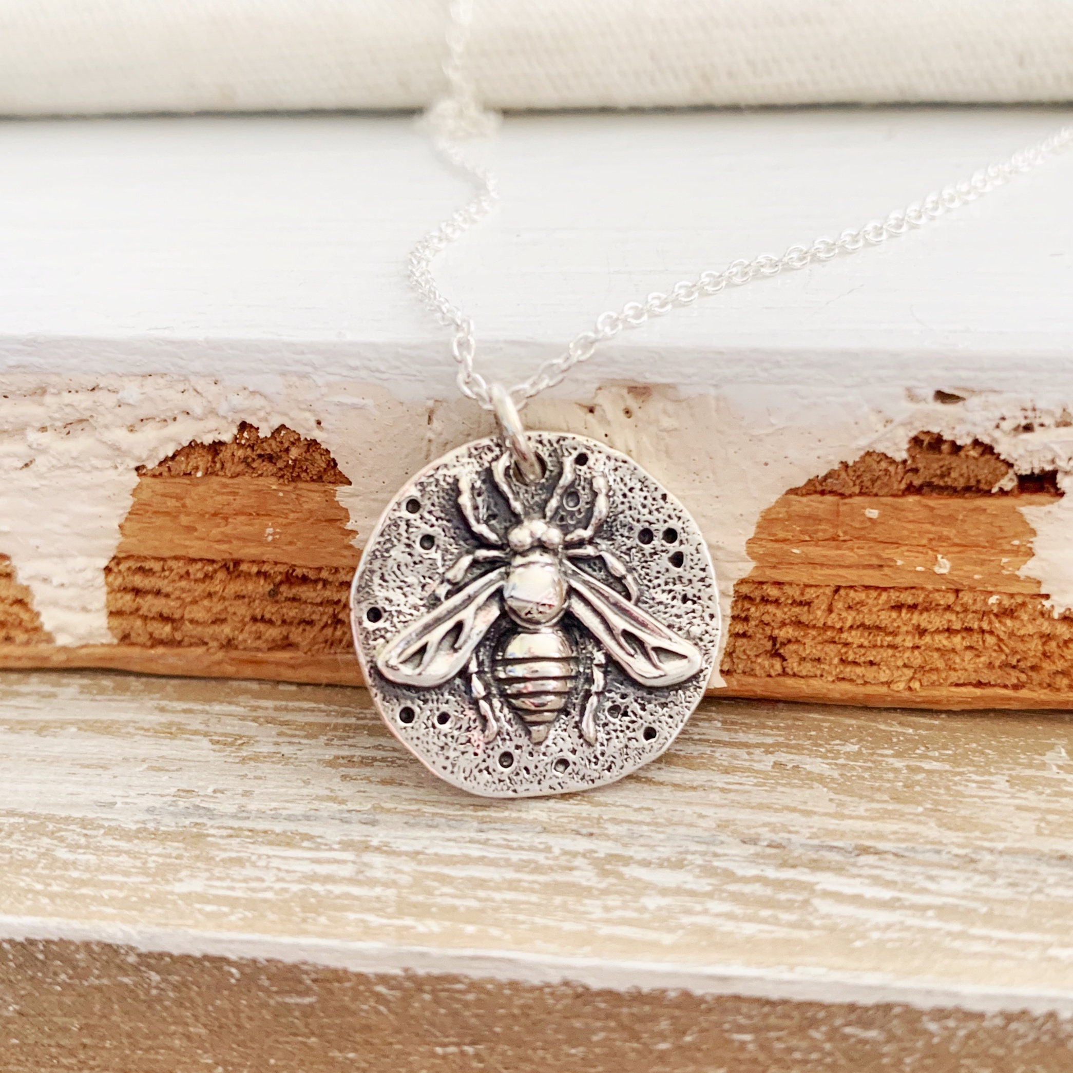 Bee Necklace Sterling Silver Jewelry for Women Round Coin | Etsy