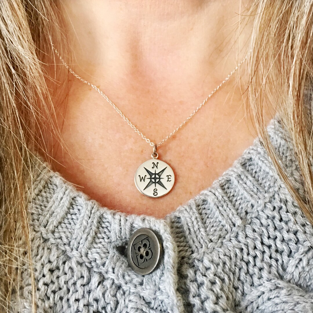 Collar de brújula grande para mujer, colgante de plata de ley, regalo ...