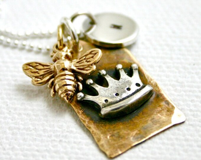 Personalized Queen Bee Necklace Crown Tag With Bee and Hand Stamped ...