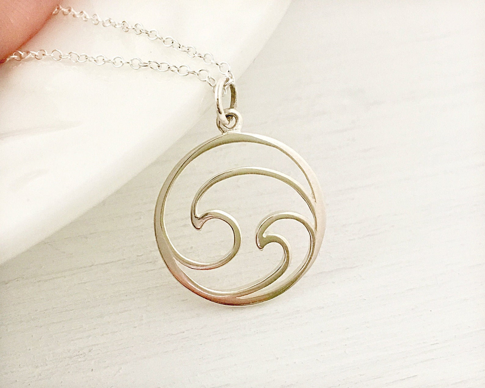 Ocean Wave Necklace Sterling Silver Beach Wanderlust Jewelry - Etsy