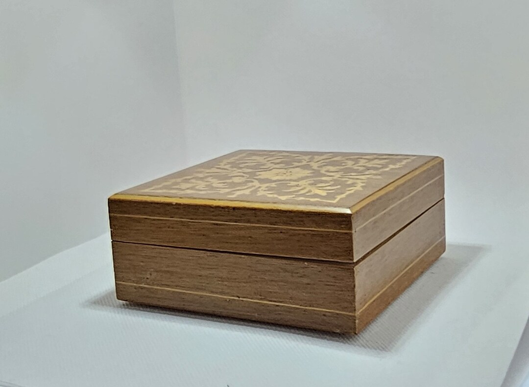 Italian Inlaid Wooden Trinket Box - Veneer Wooden Trinket Box - Jewelry ...